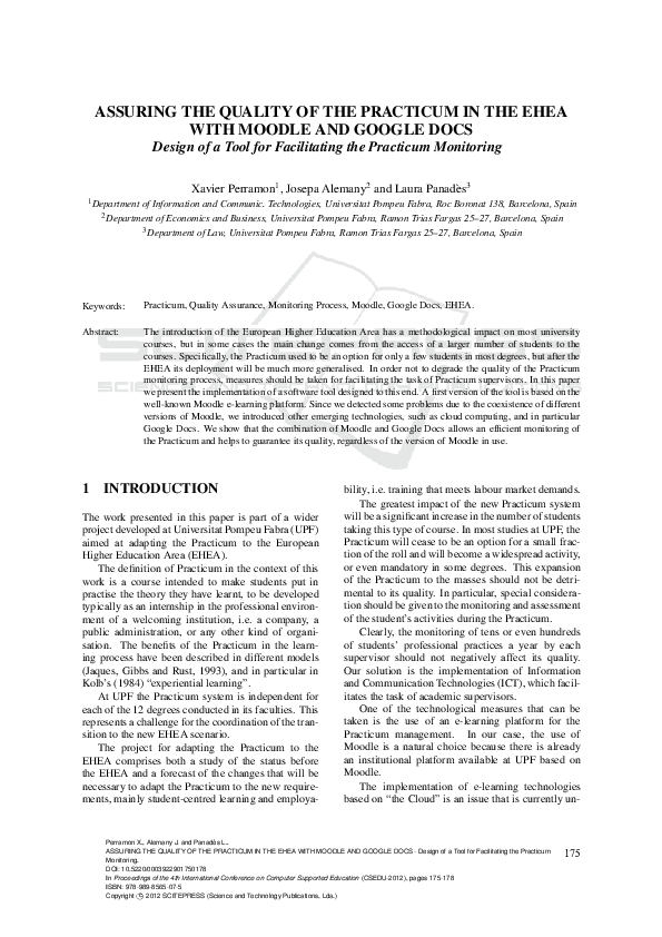 (PDF) ASSURING THE QUALITY OF THE PRACTICUM IN THE EHEA WITH MOODLE AND ...