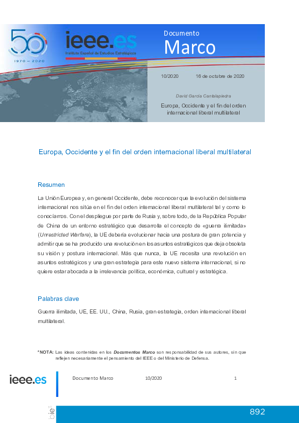 (PDF) Europa, Occidente y el fin del orden internacional liberal ...