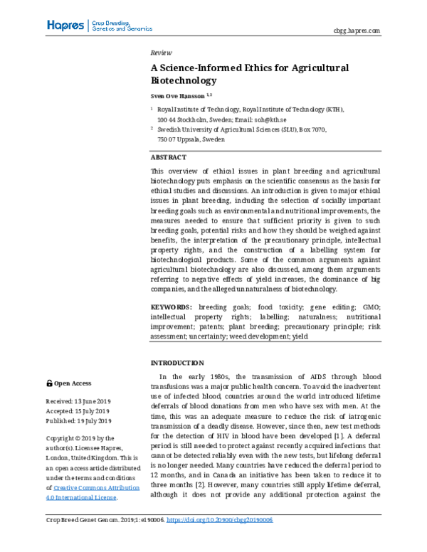 (PDF) A Science-Informed Ethics for Agricultural Biotechnology