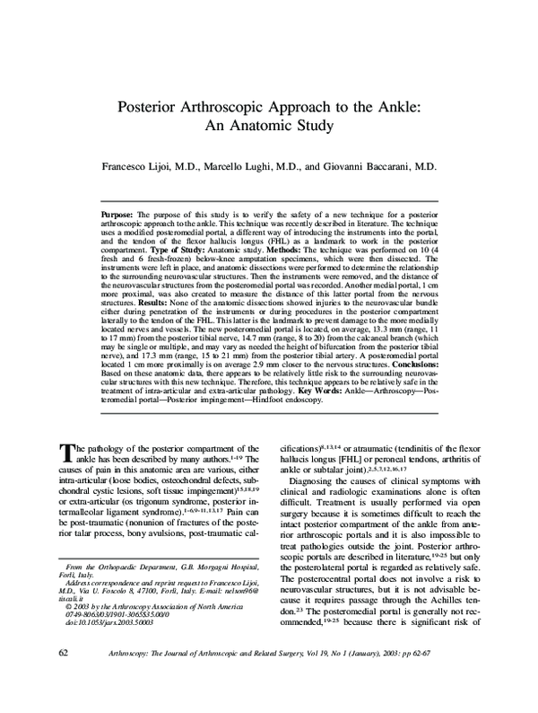 (PDF) Posterior arthroscopic approach to the ankle