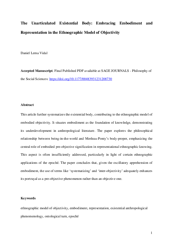 (PDF) The Unarticulated Existential Body: Embracing Embodiment and ...