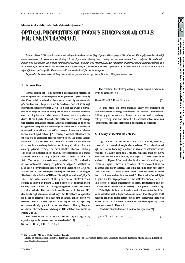 (PDF) Optical Properties of Porous Silicon Solar Cells for Use in ...