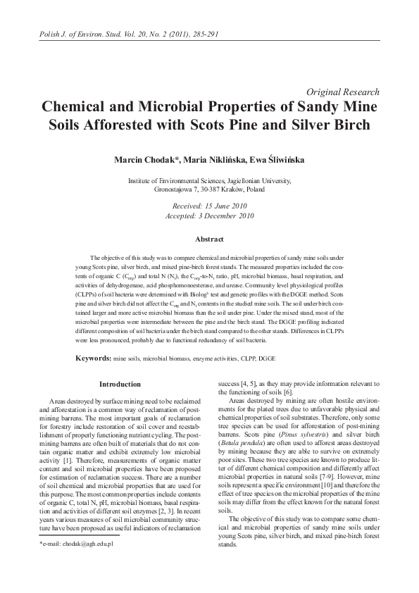 (PDF) Chemical and microbial properties of sandy mine soils afforested ...