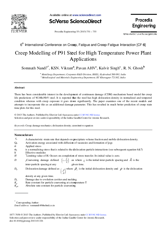 (PDF) Creep Modelling of P91 Steel for High Temperature Power Plant ...