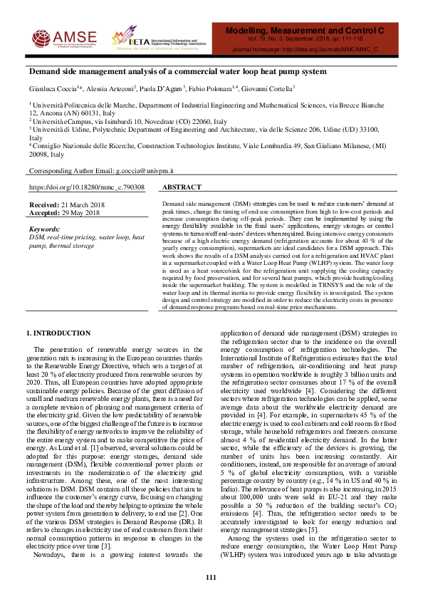 (PDF) Demand side management analysis of a commercial water loop heat pump system | Fabio ...