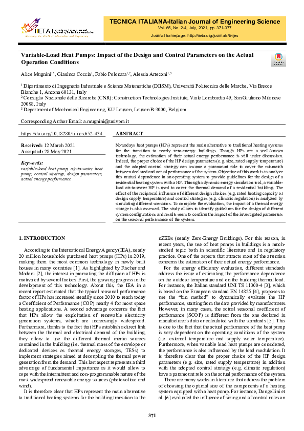 (PDF) Variable-Load Heat Pumps: Impact of the Design and Control Parameters on the Actual ...