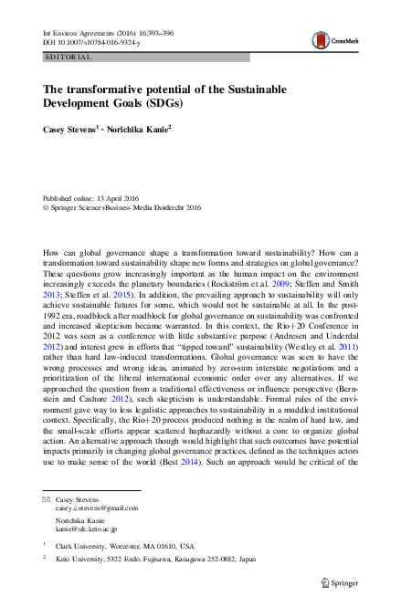 (PDF) The transformative potential of the Sustainable Development Goals (SDGs)