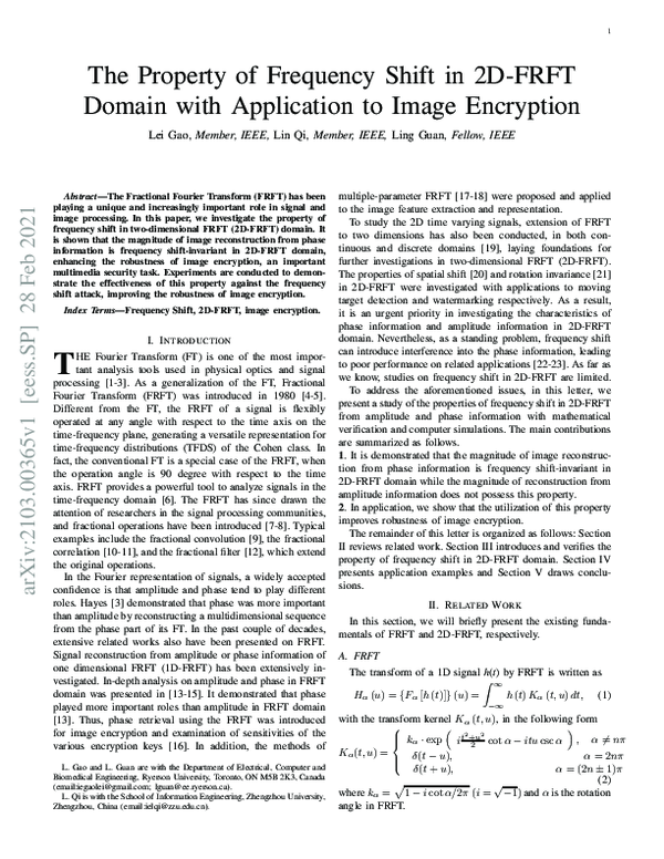 (PDF) The Property of Frequency Shift in 2D-FRFT Domain With Application to Image Encryption