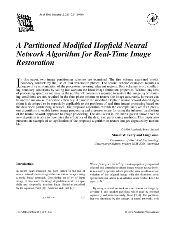 (PDF) A Partitioned Modified Hopfield Neural Network Algorithm for Real-Time Image Restoration