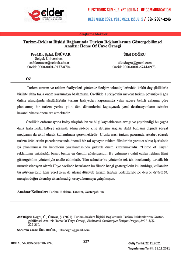 (PDF) Turizm-Reklam İlişkisi Bağlamında Turizm Reklamlarının ...