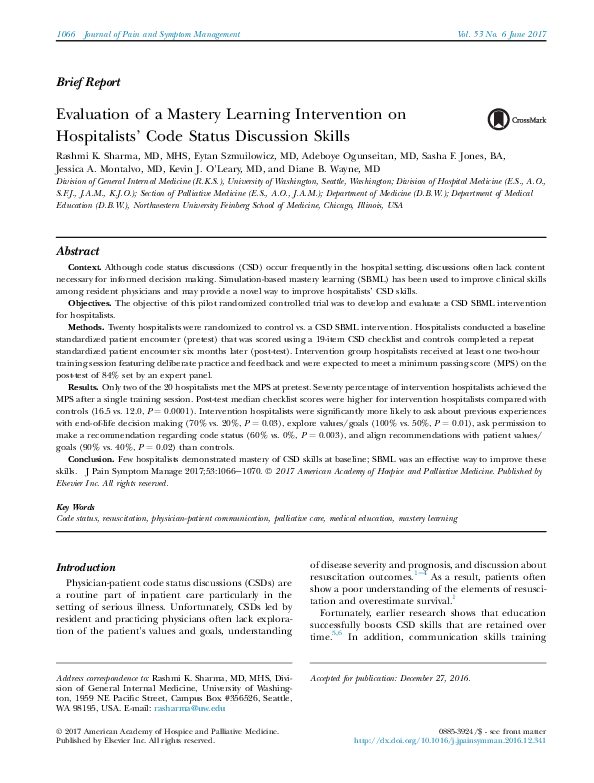 (PDF) Evaluation of a Mastery Learning Intervention on Hospitalists ...