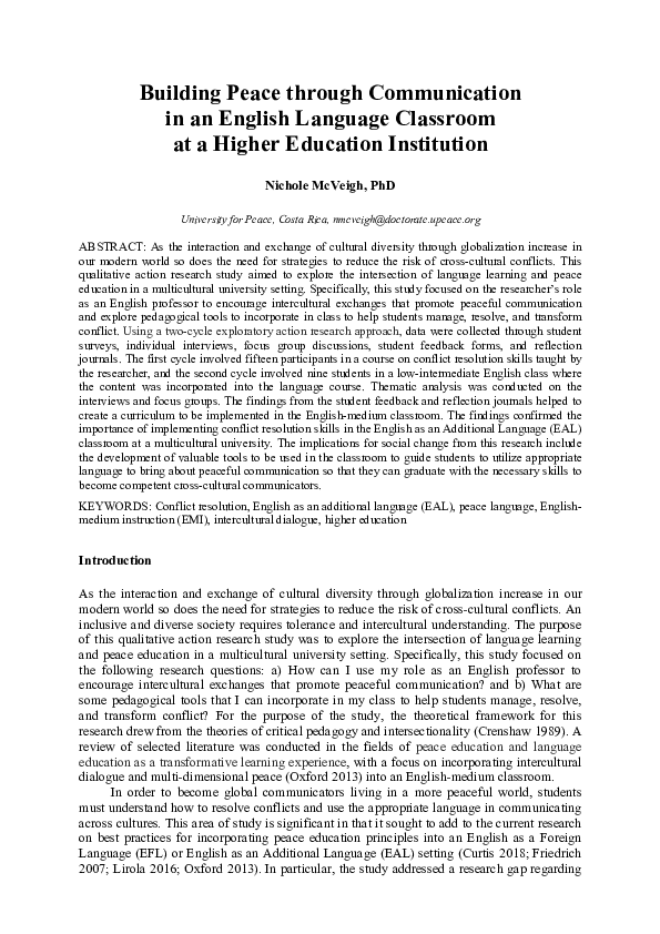 (PDF) Building Peace through Communication in an English Language ...