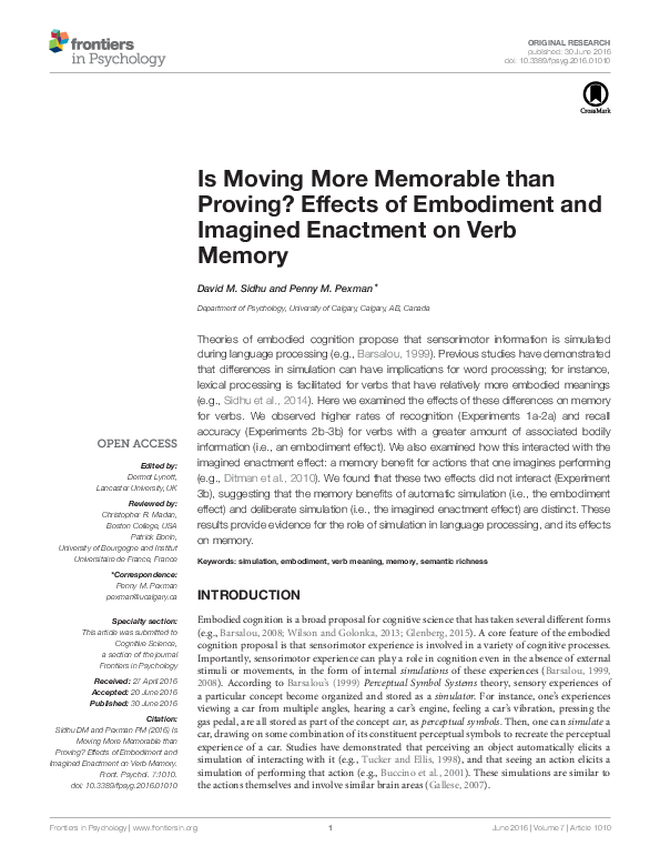 (PDF) Is Moving More Memorable than Proving? Effects of Embodiment and ...