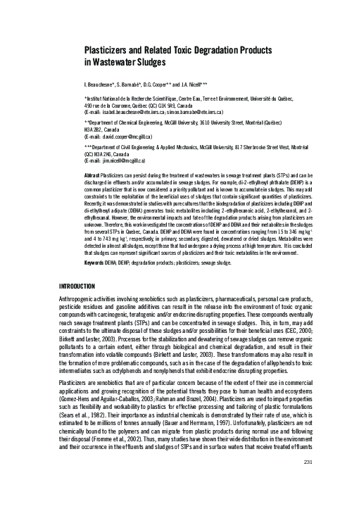 (PDF) Plasticizers and related toxic degradation products in wastewater ...