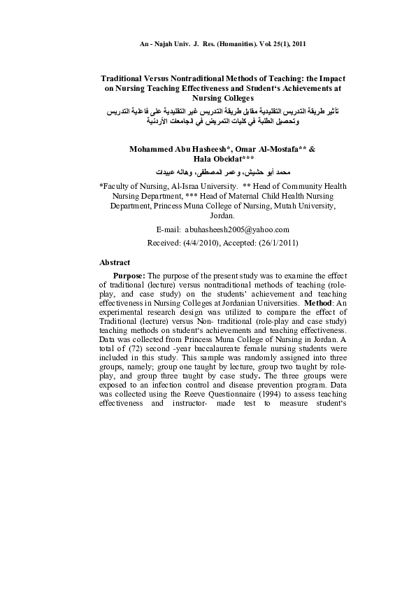 (PDF) Traditional Versus Nontraditional Methods of Teaching: the Impact ...