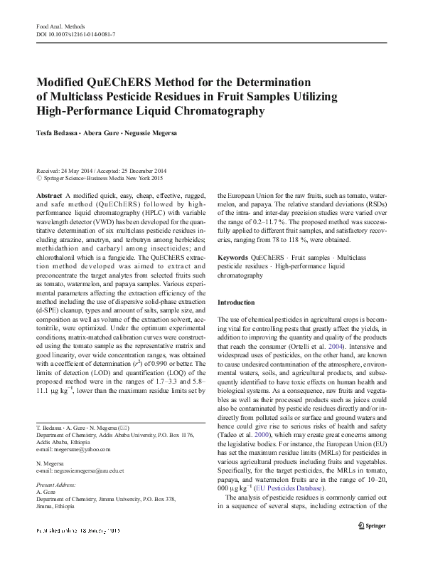 (PDF) Modified QuEChERS Method for the Determination of Multiclass ...