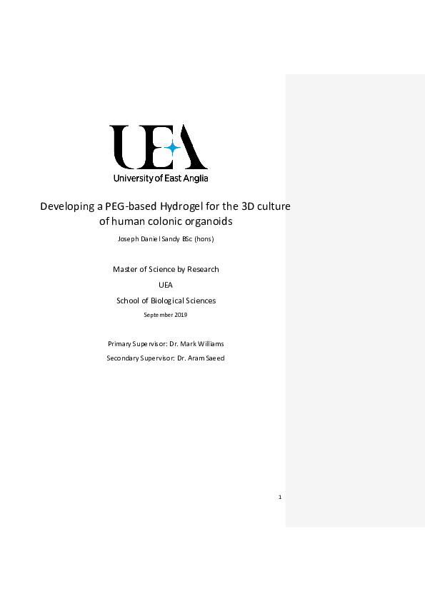 (PDF) Developing a PEG-based Hydrogel for the 3D culture of human ...