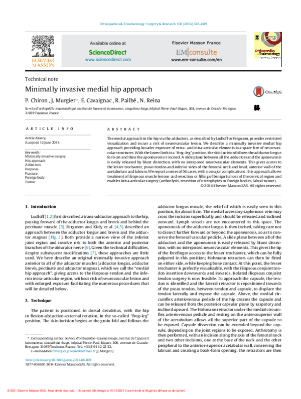 (PDF) Minimally invasive medial hip approach