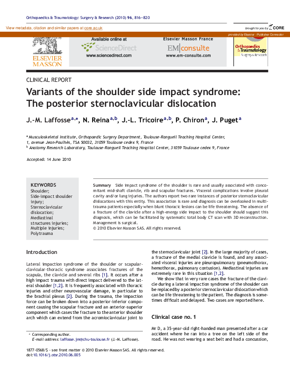(PDF) Variants of the shoulder side impact syndrome: the posterior ...
