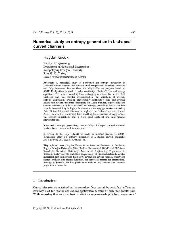 (PDF) Entropy Generation Analysis in L-Shaped Curved Channels