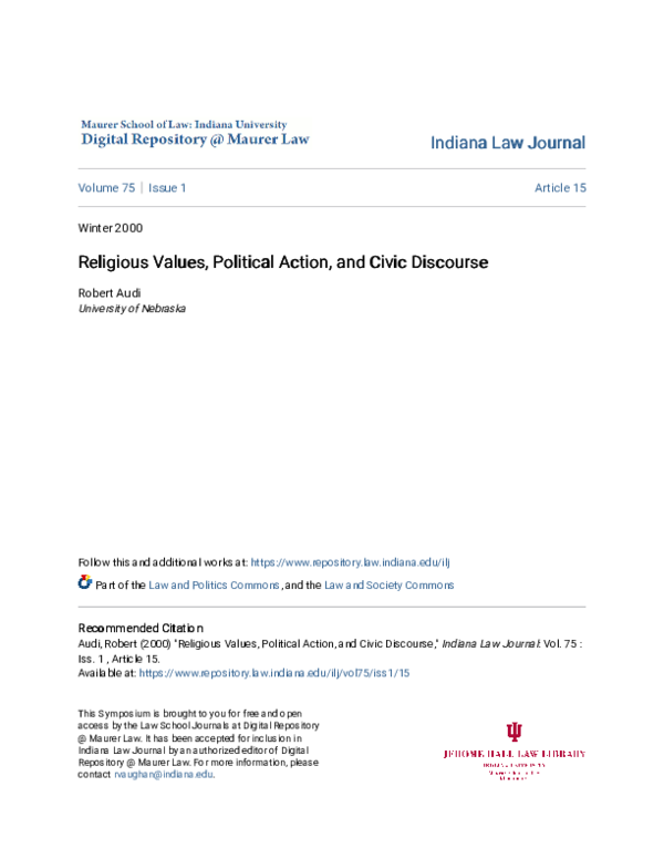 (PDF) Religious Values, Political Action, and Civic Discourse