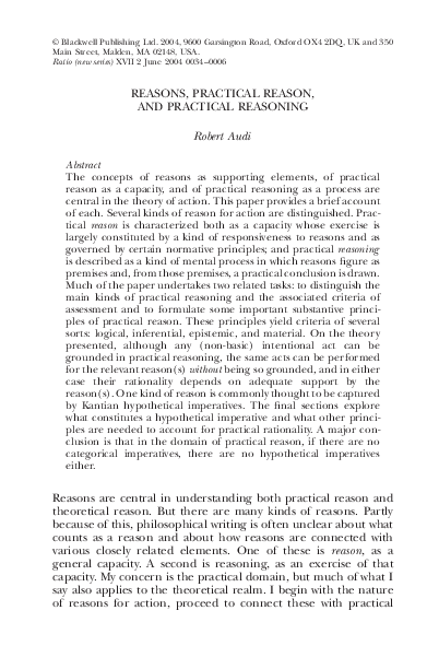 (PDF) Reasons, practical reason, and practical reasoning | Robert Audi ...