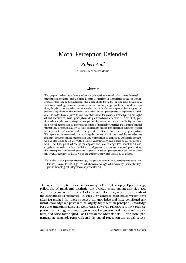 (PDF) Moral Perception Defended