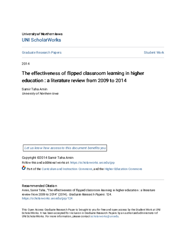 (PDF) The effectiveness of flipped classroom learning in higher education : a literature review ...