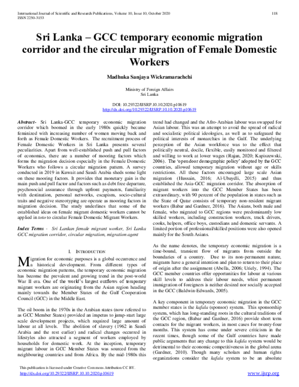 (PDF) Sri Lanka – GCC temporary economic migration corridor and the ...