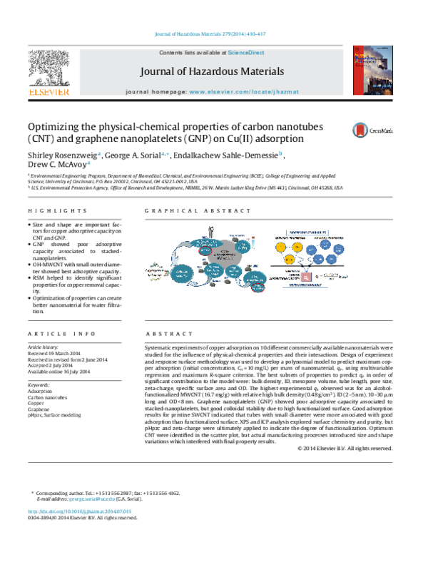 (PDF) Optimizing the physical-chemical properties of carbon nanotubes (CNT) and graphene ...
