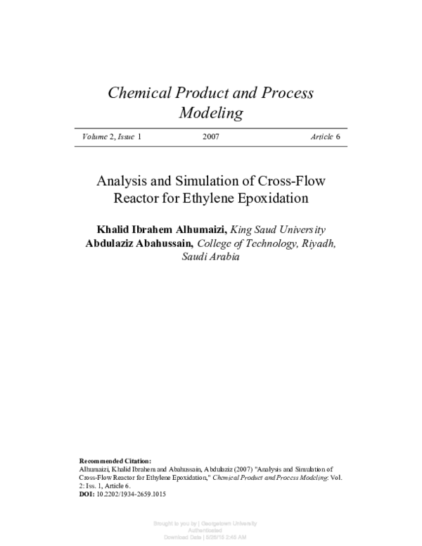 (PDF) Analysis and Simulation of Cross-Flow Reactor for Ethylene ...
