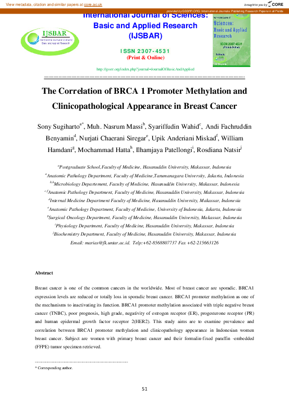 (PDF) The Correlation of BRCA 1 Promoter Methylation and ...