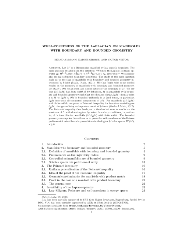 (PDF) Well‐posedness of the Laplacian on manifolds with boundary and ...