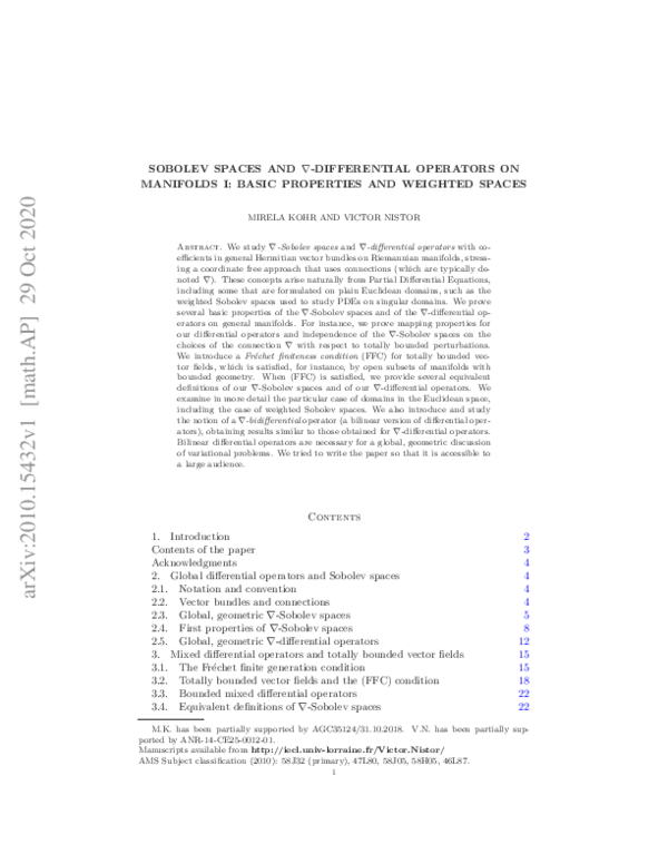 (PDF) Sobolev spaces and $$\nabla $$-differential operators on manifolds I: basic properties and ...