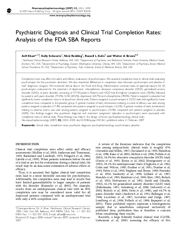 (PDF) Psychiatric Diagnosis and Clinical Trial Completion Rates ...