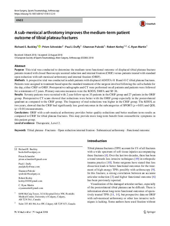 (PDF) A sub-meniscal arthrotomy improves the medium-term patient ...