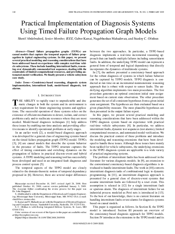 (PDF) Practical Implementation of Diagnosis Systems Using Timed Failure Propagation Graph Models