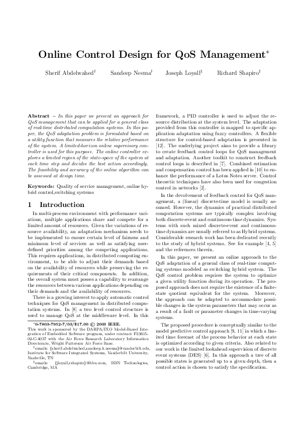 (PDF) Online control design for QoS management