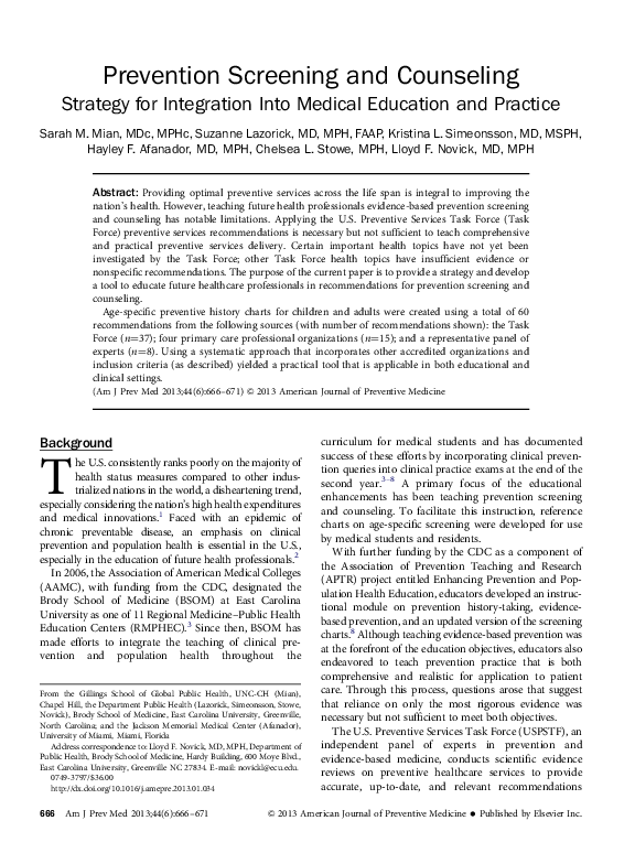 (PDF) Prevention Screening and Counseling