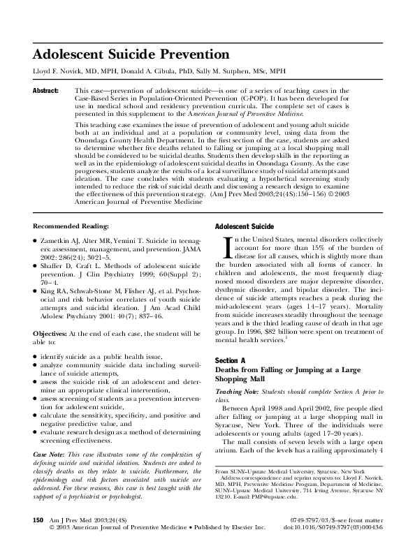 (PDF) Adolescent suicide prevention
