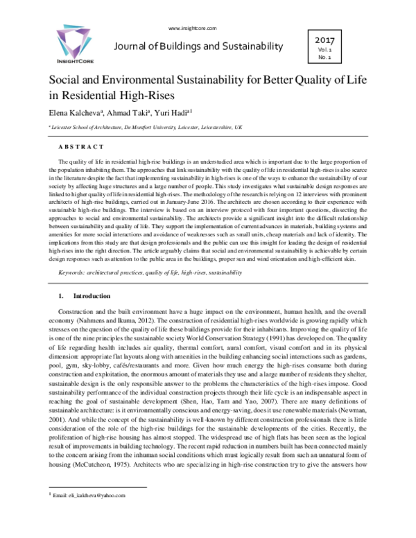 (PDF) Social and Environmental Sustainability for Better Quality of ...