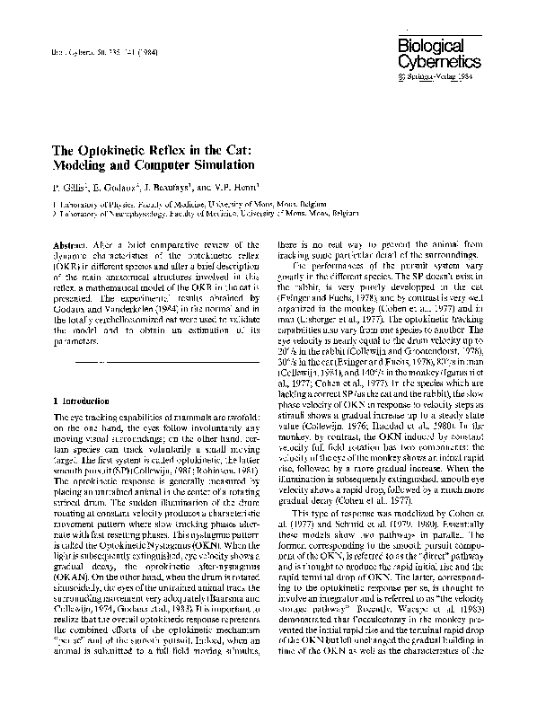 (PDF) The optokinetic reflex in the cat: Modeling and computer simulation