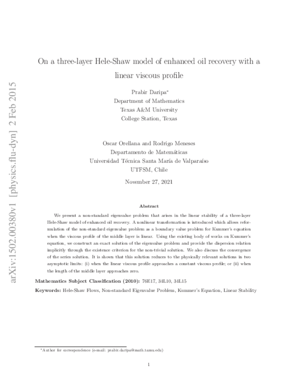 (PDF) On a three-layer Hele-Shaw model of enhanced oil recovery with a ...