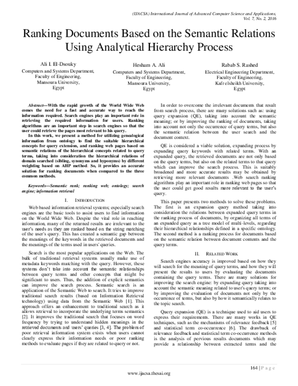 (PDF) Ranking Documents Based on the Semantic Relations Using Analytical Hierarchy Process