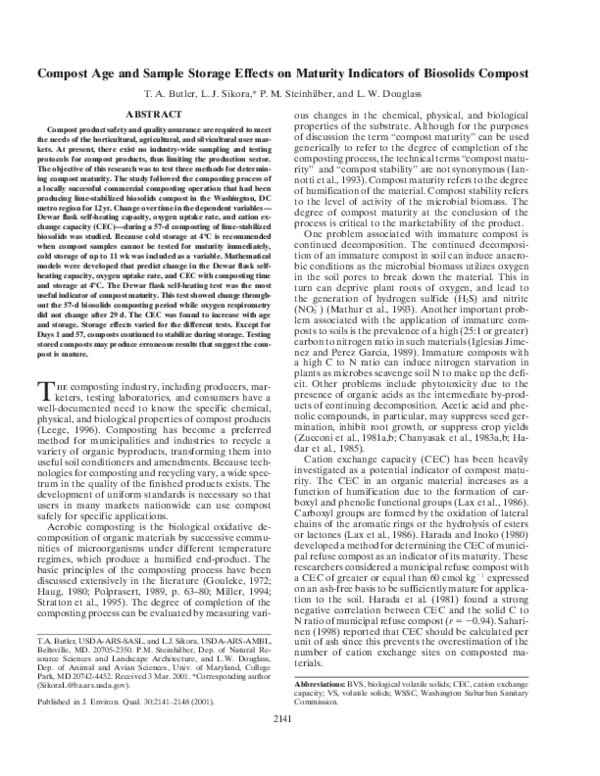 (PDF) Compost Age and Sample Storage Effects on Maturity Indicators of Biosolids Compost