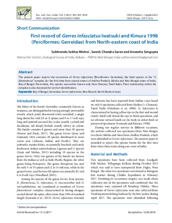 (PDF) First record of Gerres infasciatus Iwatsuki and Kimura 1998 ...