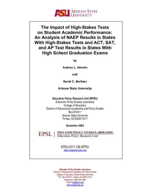 (PDF) The Impact of High-Stakes Tests on Student Academic Performance ...