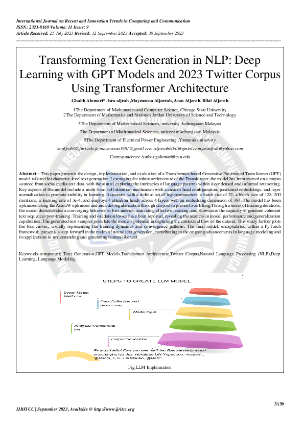 Pdf Transforming Text Generation In Nlp Deep Learning With Gpt Models And 2023 Twitter Corpus