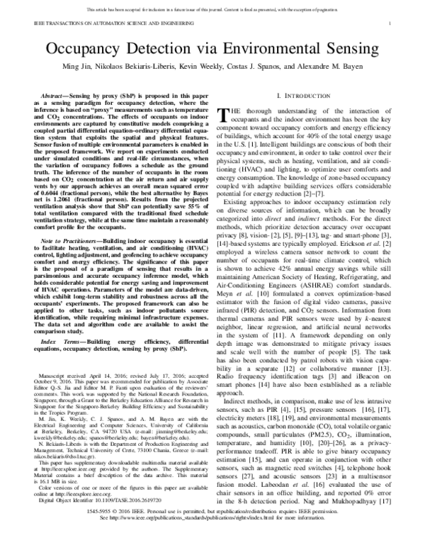 (PDF) Occupancy Detection via Environmental Sensing