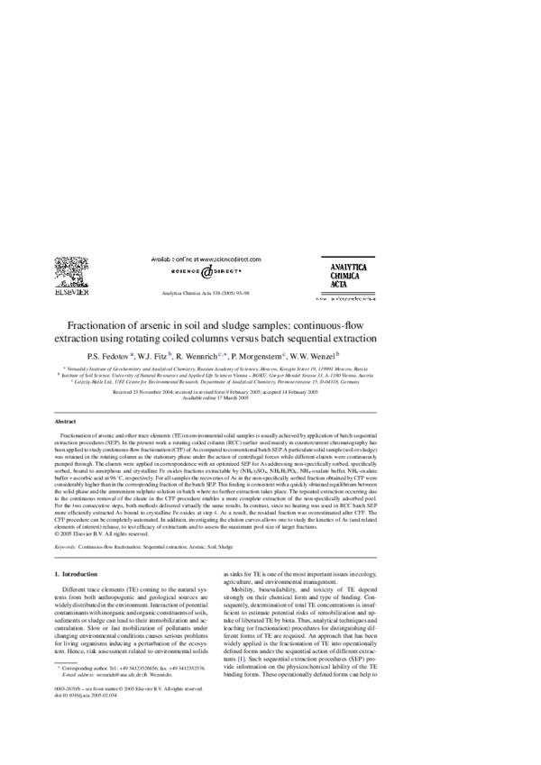 (PDF) Fractionation of arsenic in soil and sludge samples: continuous ...
